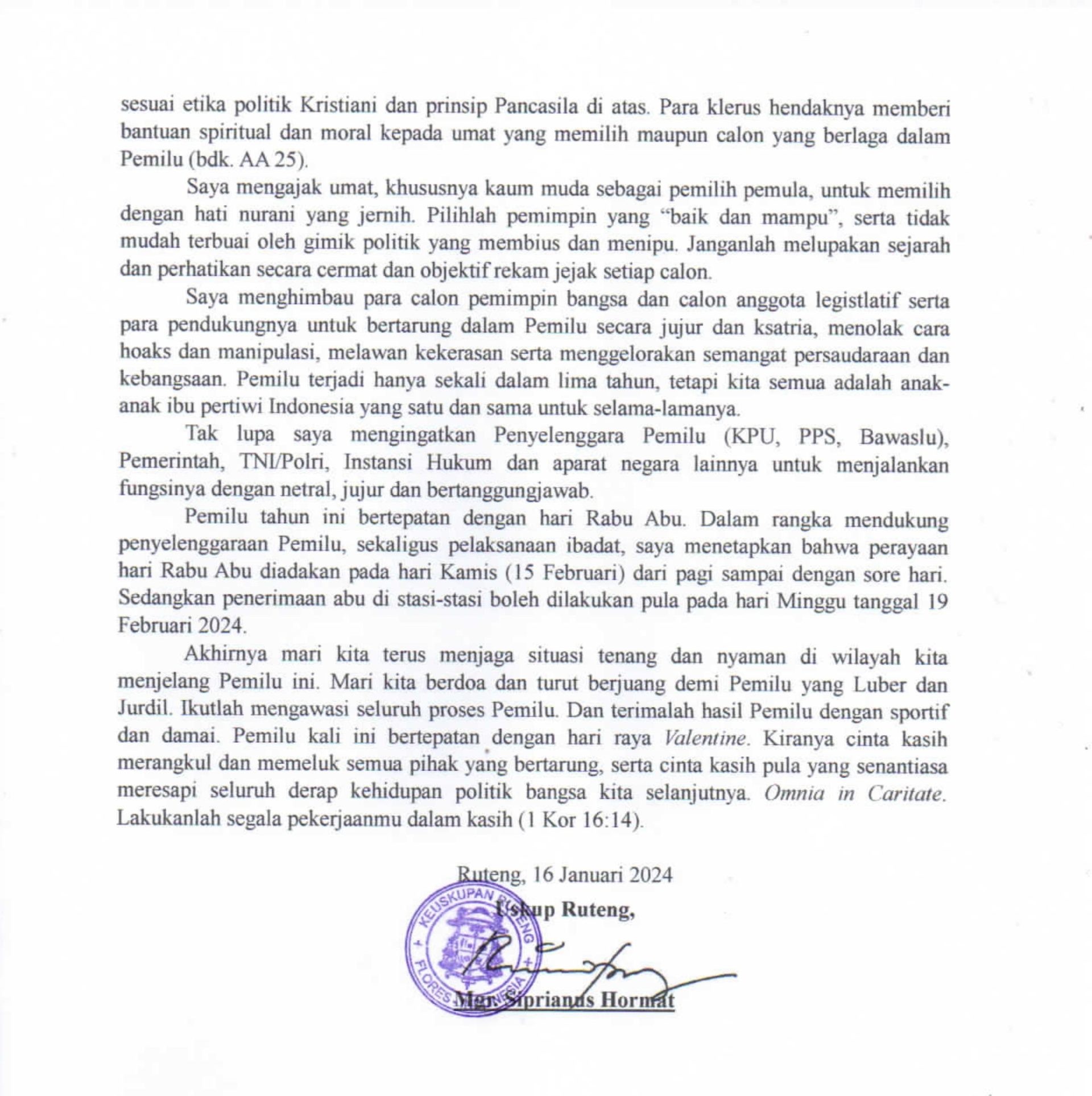 Surat Gembala Uskup Keuskupan Ruteng Sambut Pemilu 2024 - SESAWI.NET Surat Gembala Uskup Keuskupan Ruteng Sambut Pemilu 2024 - SESAWI.NET